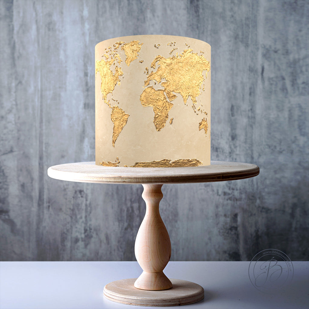 Beige & Gold World Map edible cake topper decoration – Bakers World