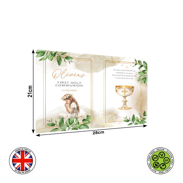 Personalised First Holy Communion Open Book Praying Girl design edible ...