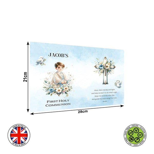 Personalised First Holy Communion Open Book Praying Boy design edible ...