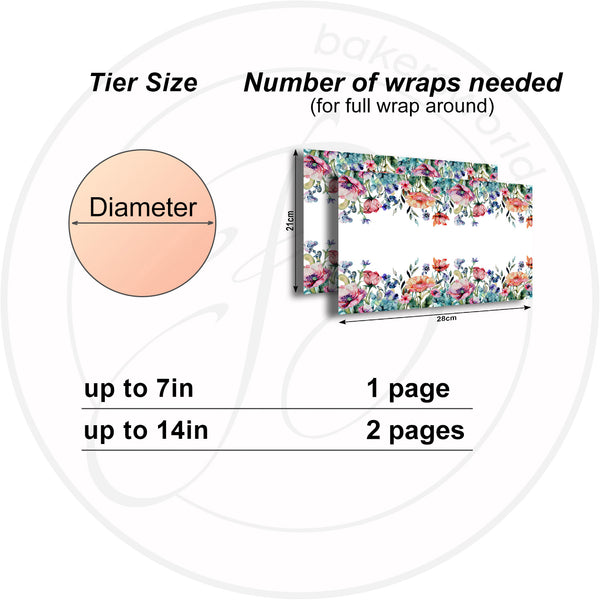 Wild Flowers Watercolour floral cake borders edible cake topper decora ...