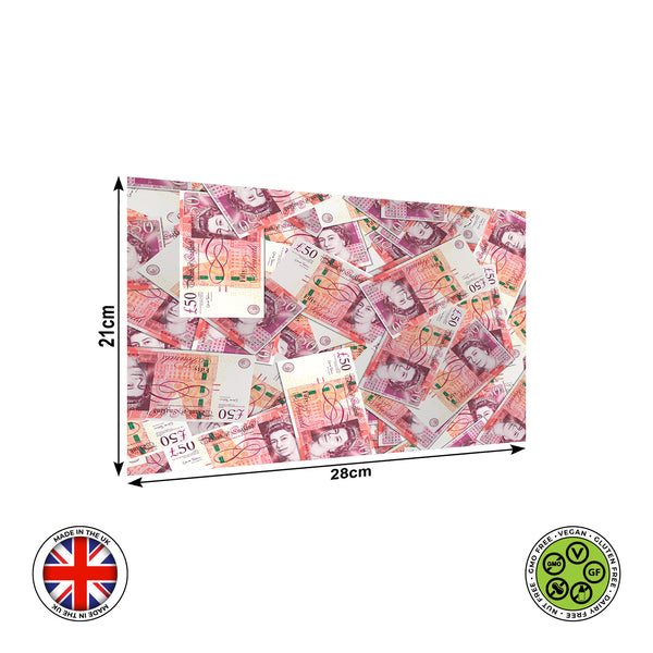 £50 pound notes piled up edible cake topper decoration – Bakers World